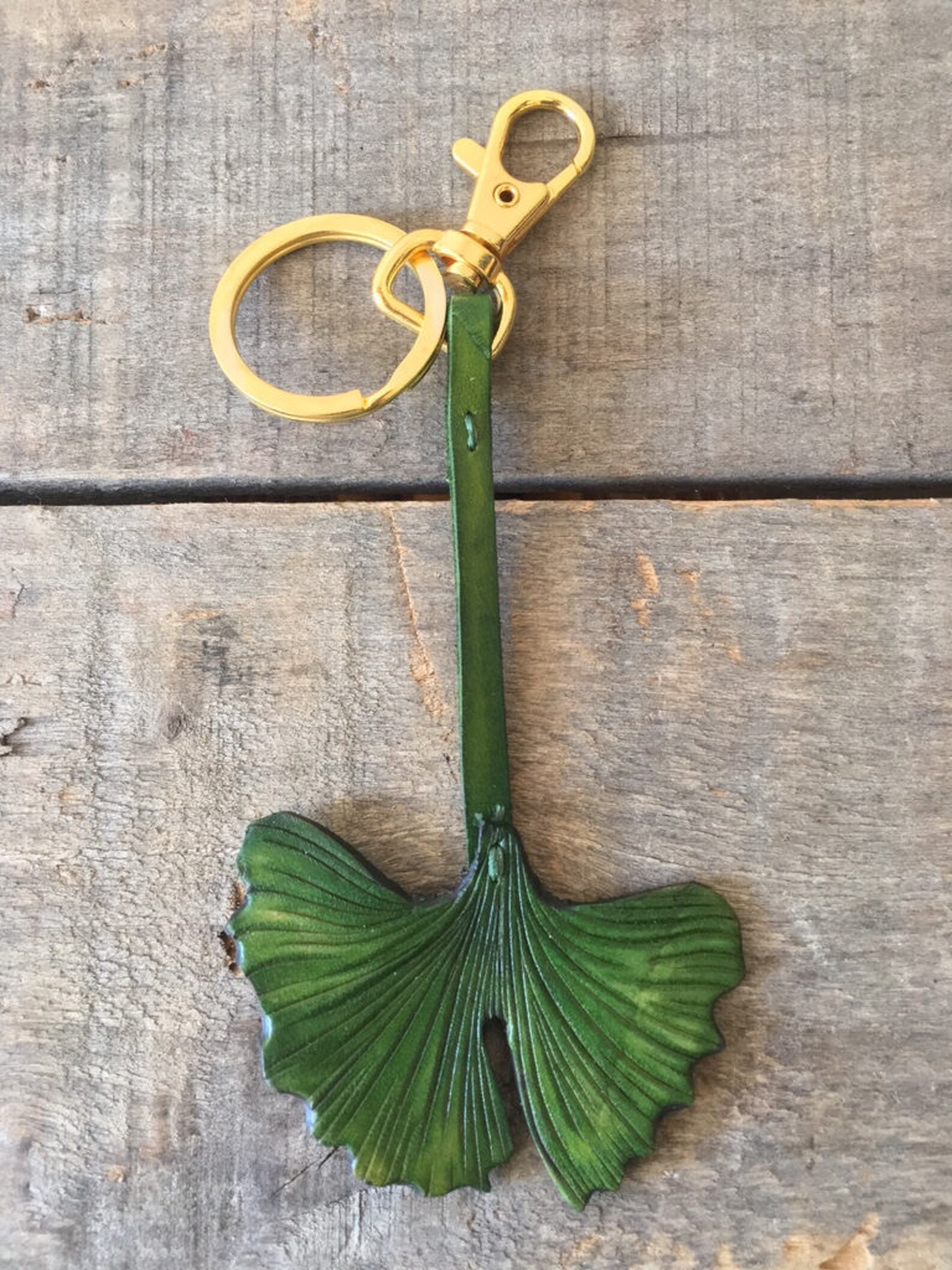 Ginkgo Leaf Leather Keychain/ Hand-tooled Leather Plant Bag - Etsy
