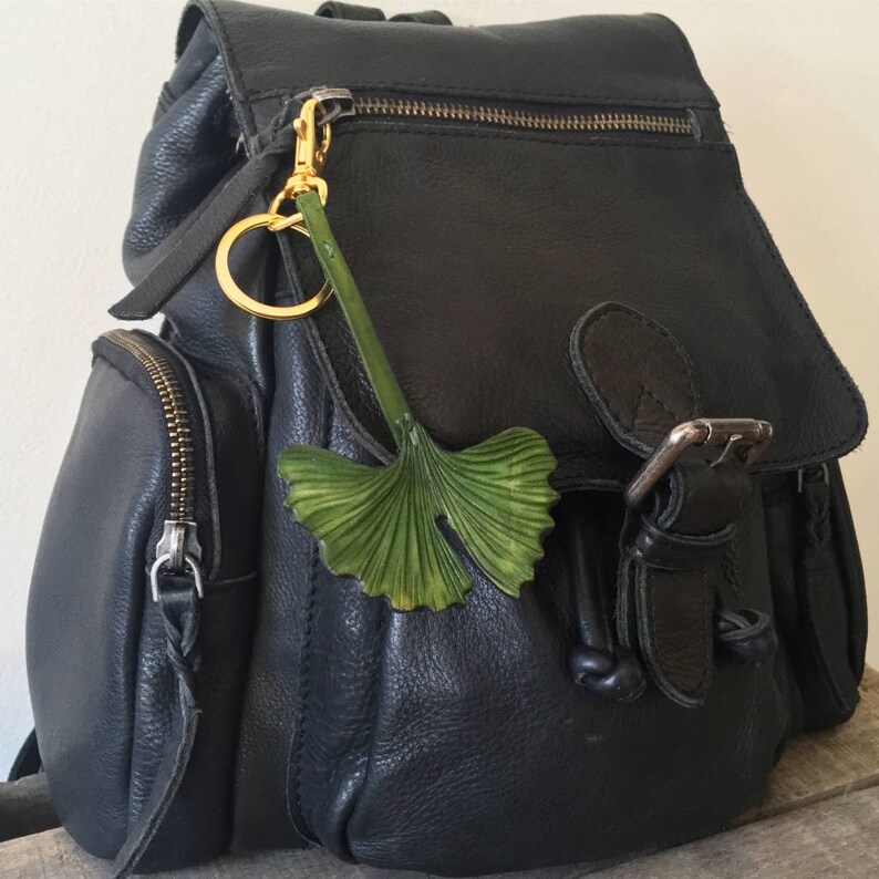 Ginkgo Leaf Leather Keychain/ Hand-tooled Leather Plant Bag - Etsy
