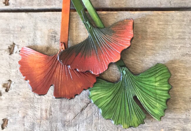 Ginkgo Leaf Leather Keychain/ Hand-tooled Leather Plant Bag - Etsy