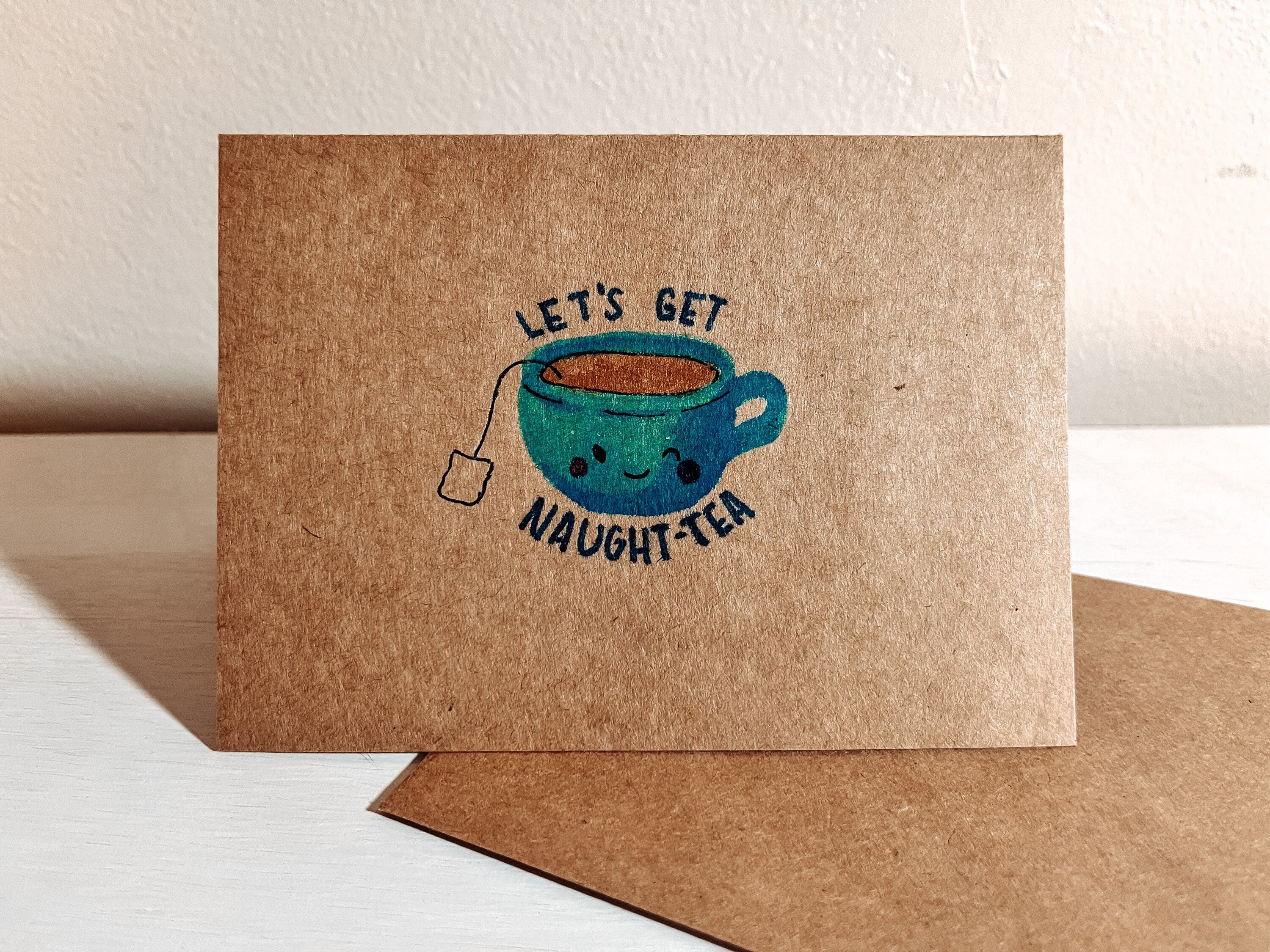 Lets Get Naught-tea Punny Cute Hand Drawn Valentines Day Card - Etsy
