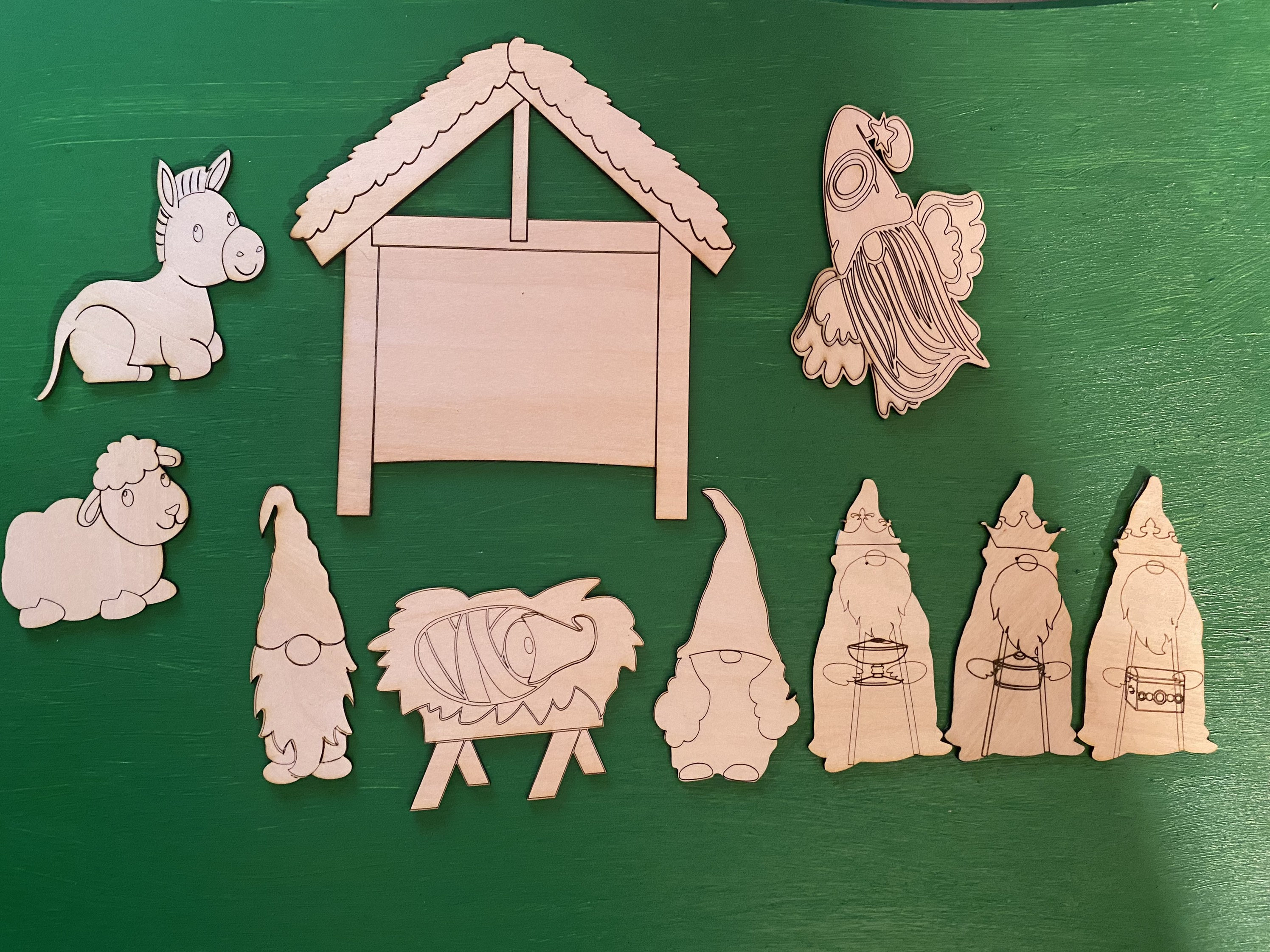 10 piece unfinished wooden gnome nativity set gnome nativity | Etsy