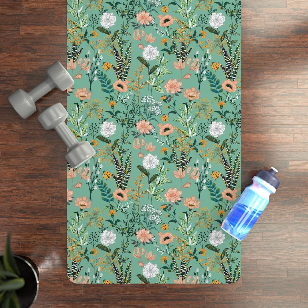 Wildflower Floral Yoga Mat | Rubber Yoga Mat - Etsy