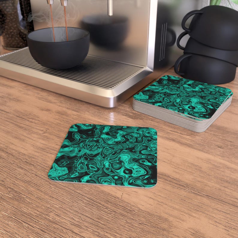 Green Malachite Trippy Marble Swirl Coaster | Square Drink Coaster - Etsy