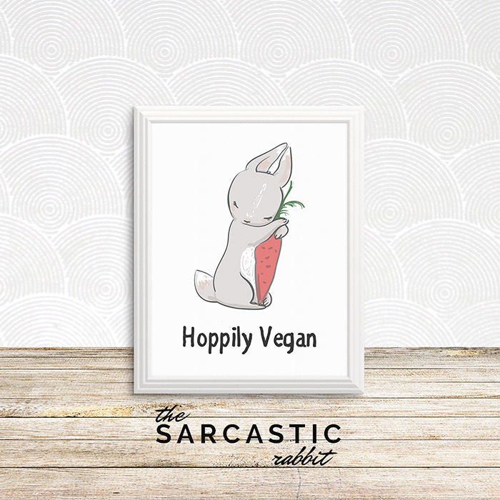 Hoppily Vegan Rabbit Bunny Art Print Poster 8x10 | Etsy