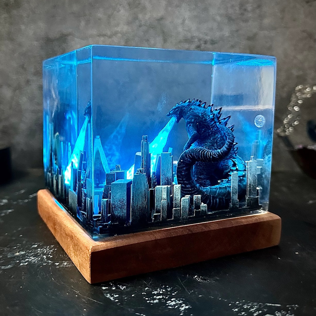 Godzilla Resin Night Light,diorama Resin Epoxy,atomic Breath,epoxy ...