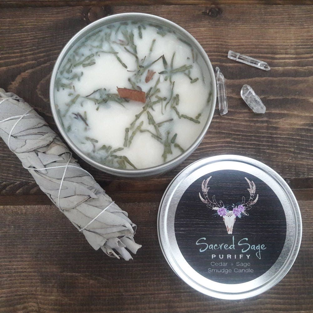 Smudging Candle: Cedar Sage Natural Soy Wax in 8oz Tin for - Etsy