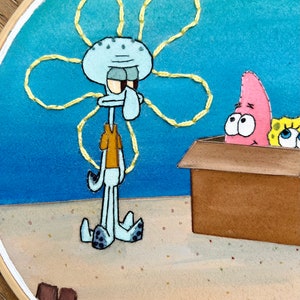 Cartoon Character Embroidery, Sea Sponge, Starfish, Squid, Under the ...