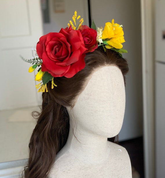 Red and Yellow flower Crown tiara rose renfest spring | Etsy