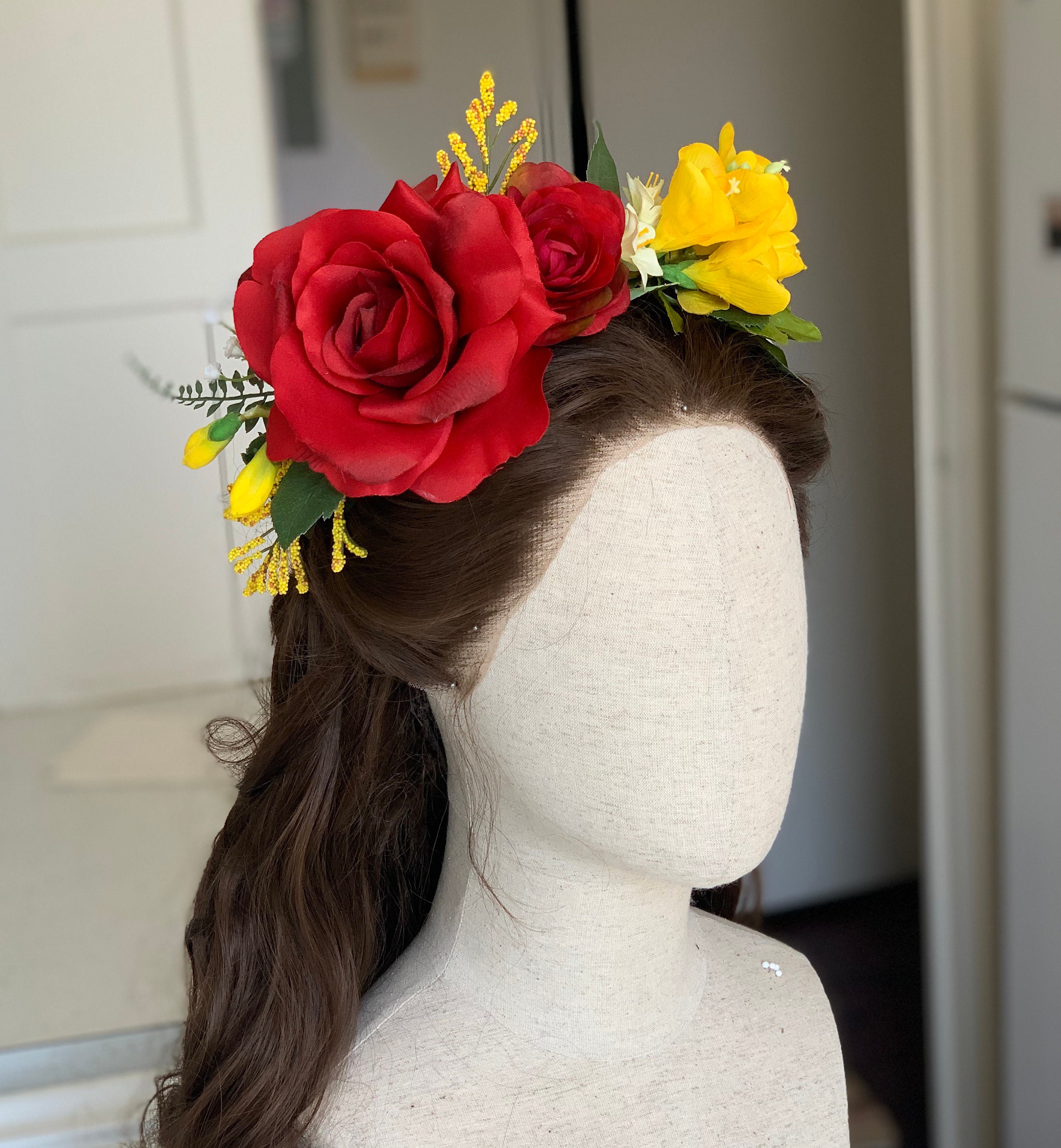 Red and Yellow Flower Crown Tiara Rose Renfest Spring - Etsy UK