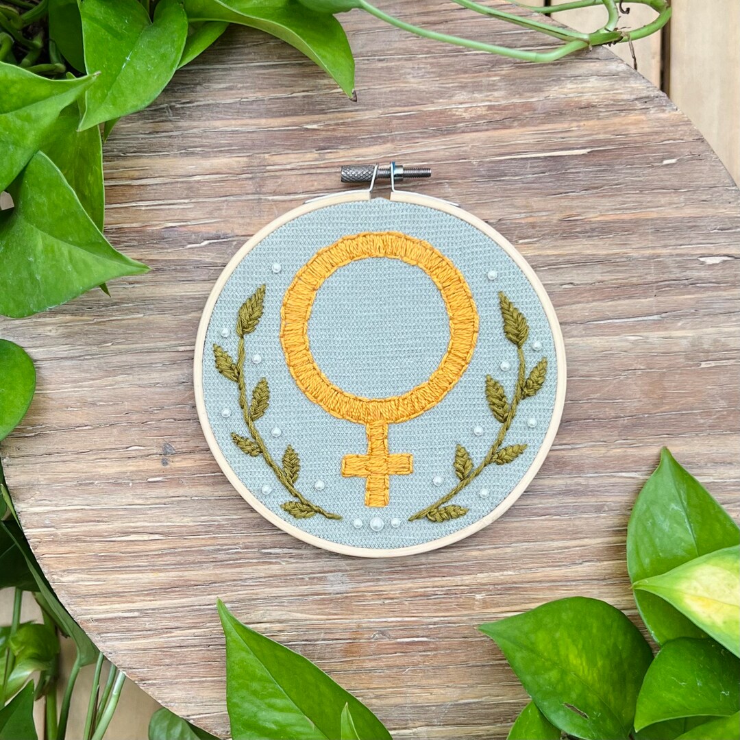 Female Symbol Embroidery, Feminist Decor, Feminism, Pearl, Vines - Etsy
