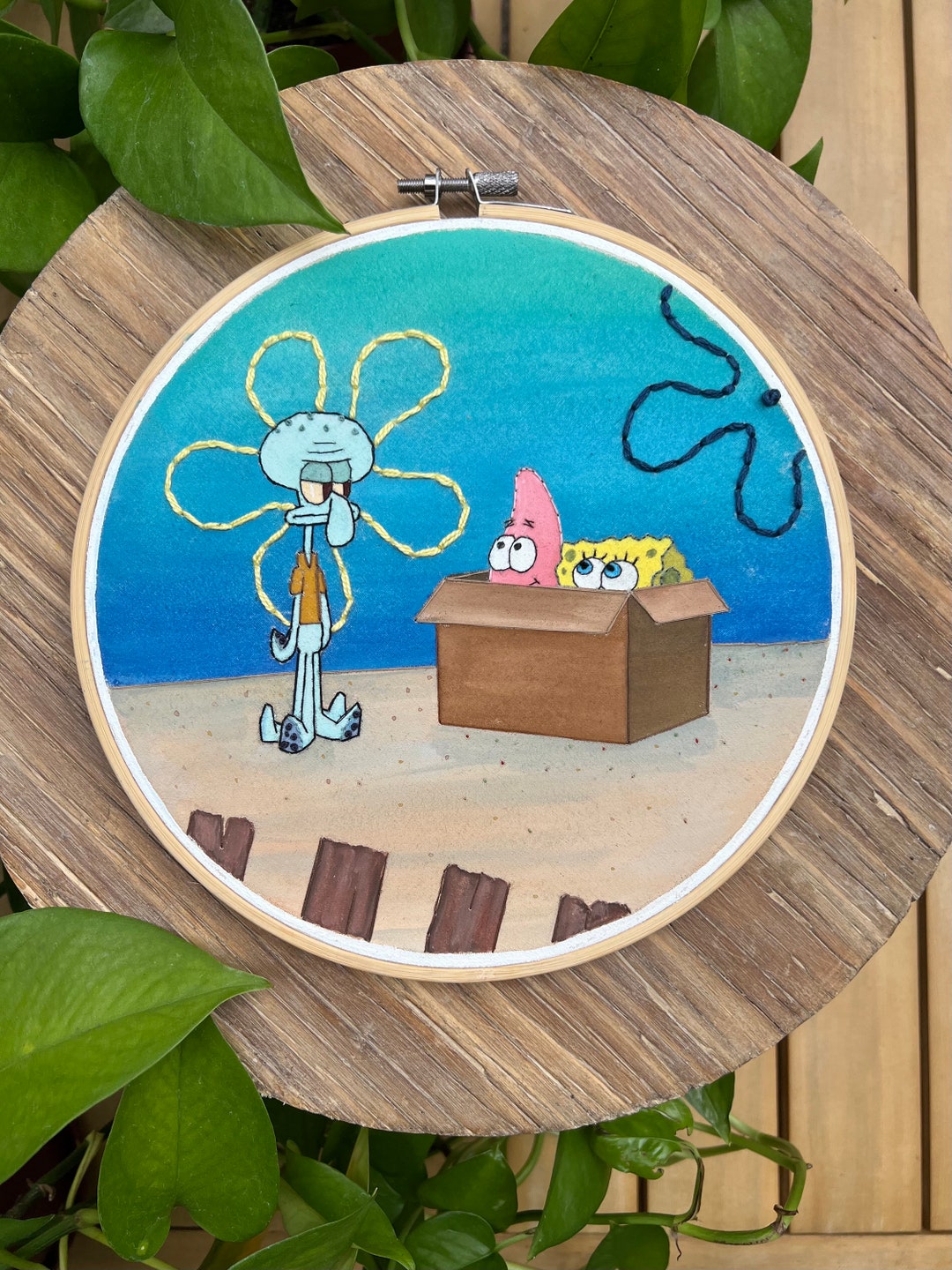 Cartoon Character Embroidery, Sea Sponge, Starfish, Squid, Under the ...