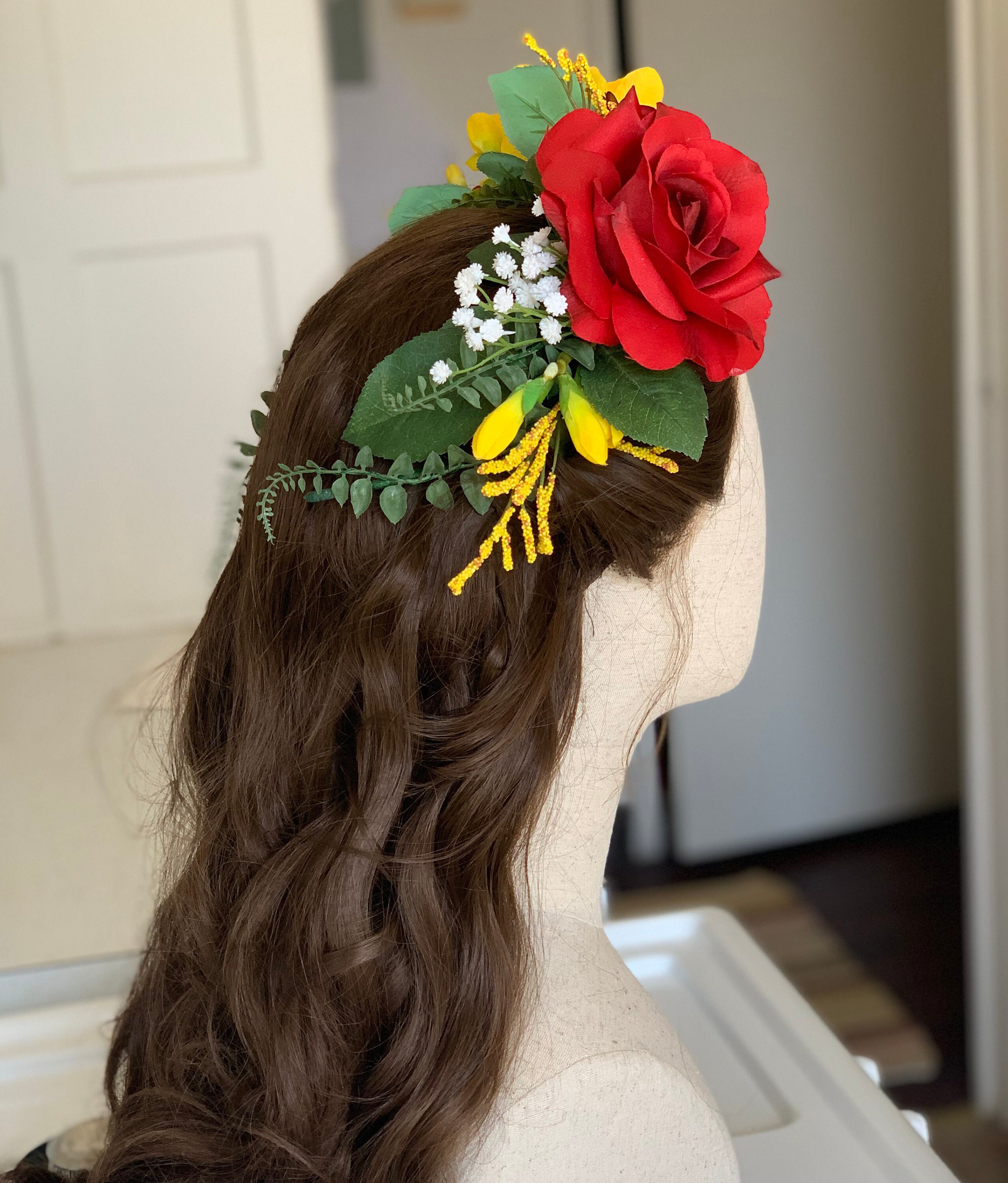 Red and Yellow Flower Crown, Tiara, Rose, Renfest, Spring, Faux Floral ...