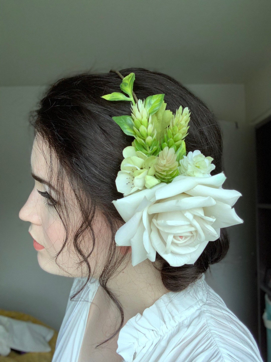 White Rose Headband, Floral Hairpiece, Wedding, Bridal Accessories ...