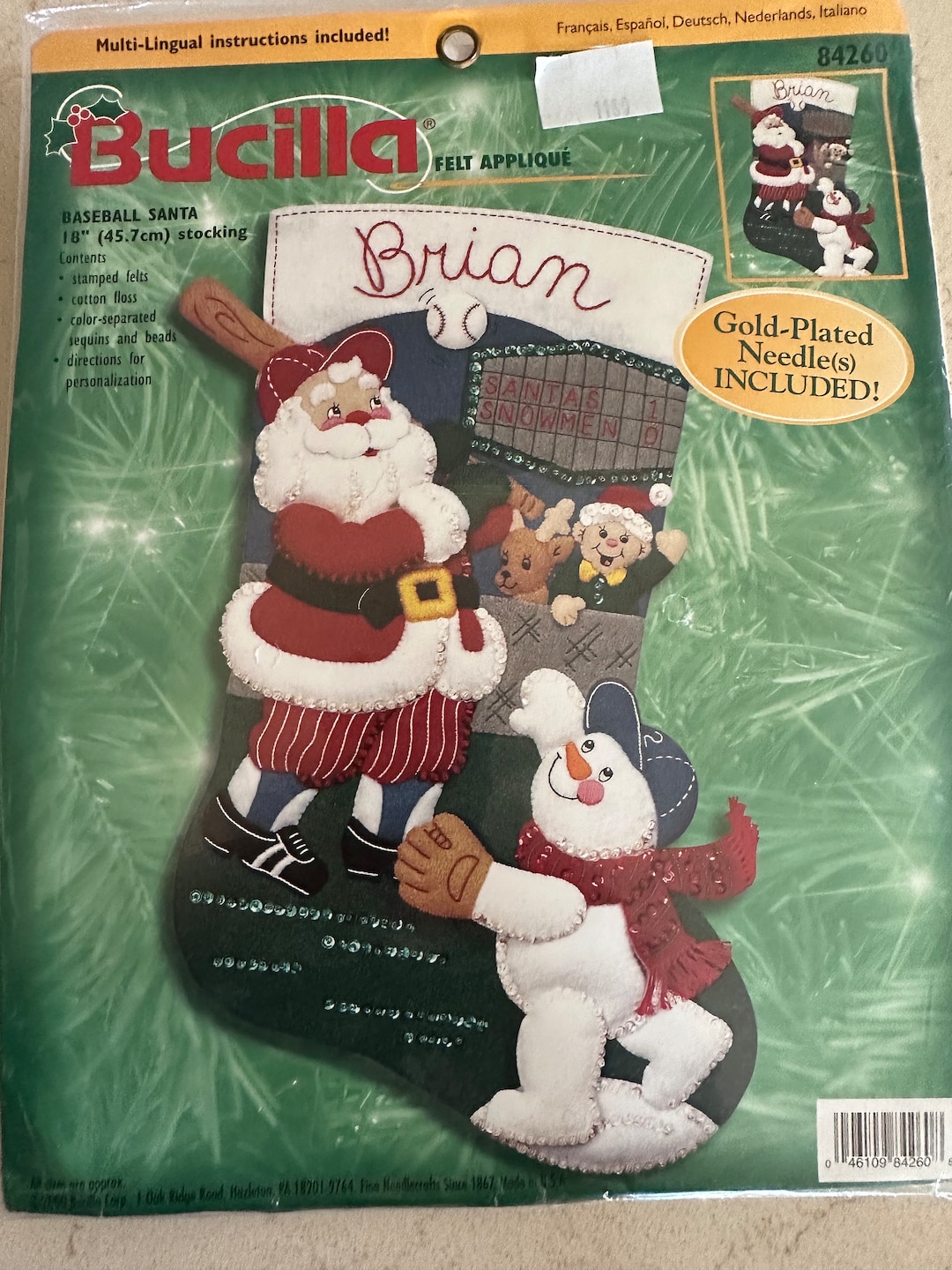 NEW Sealed Vintage Rare Bucilla Christmas Stocking Kit - Baseball Santa ...