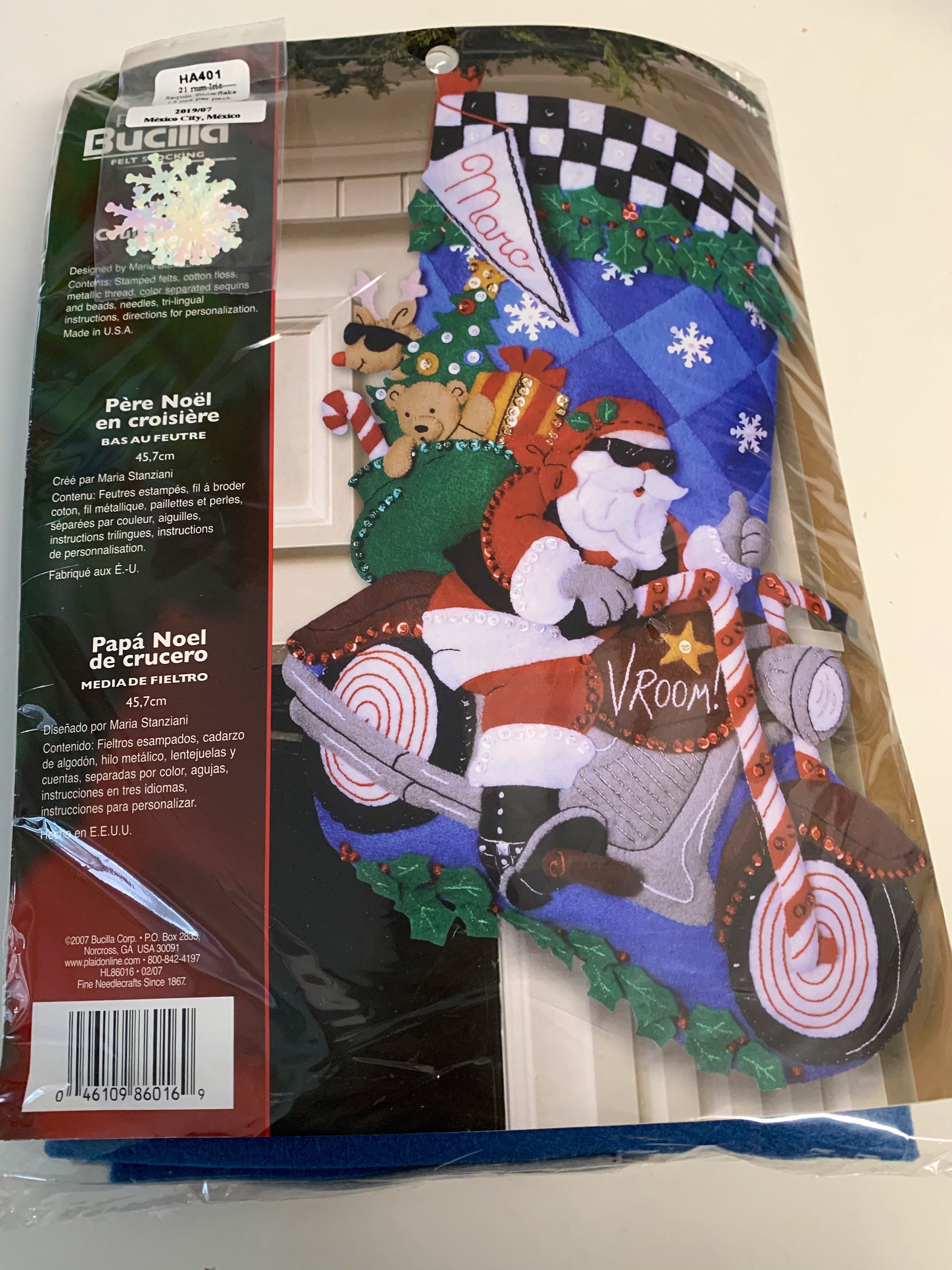 NEW Sealed Bucilla Cruising Cruisin Santa Motorcycle Stocking Kit 18 ...