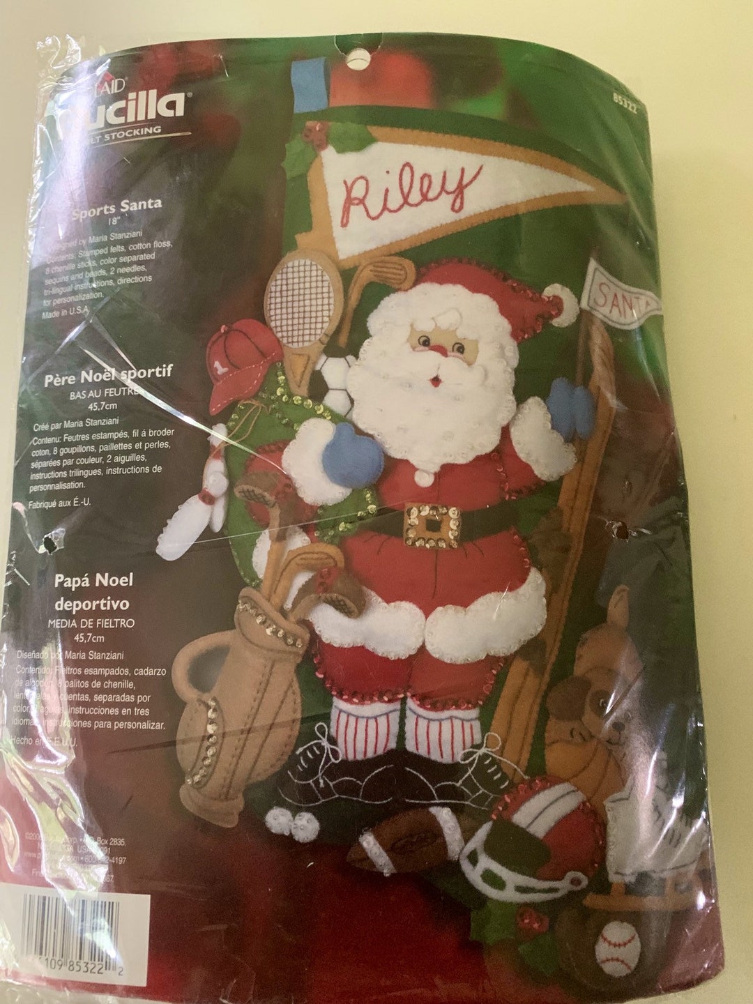 New Sealed Bucilla Sports Santa Football Tennis Golf Bowling Stocking ...