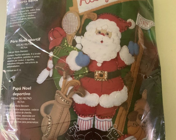 New Sealed Bucilla Sports Santa Football Tennis Golf Bowling Stocking ...