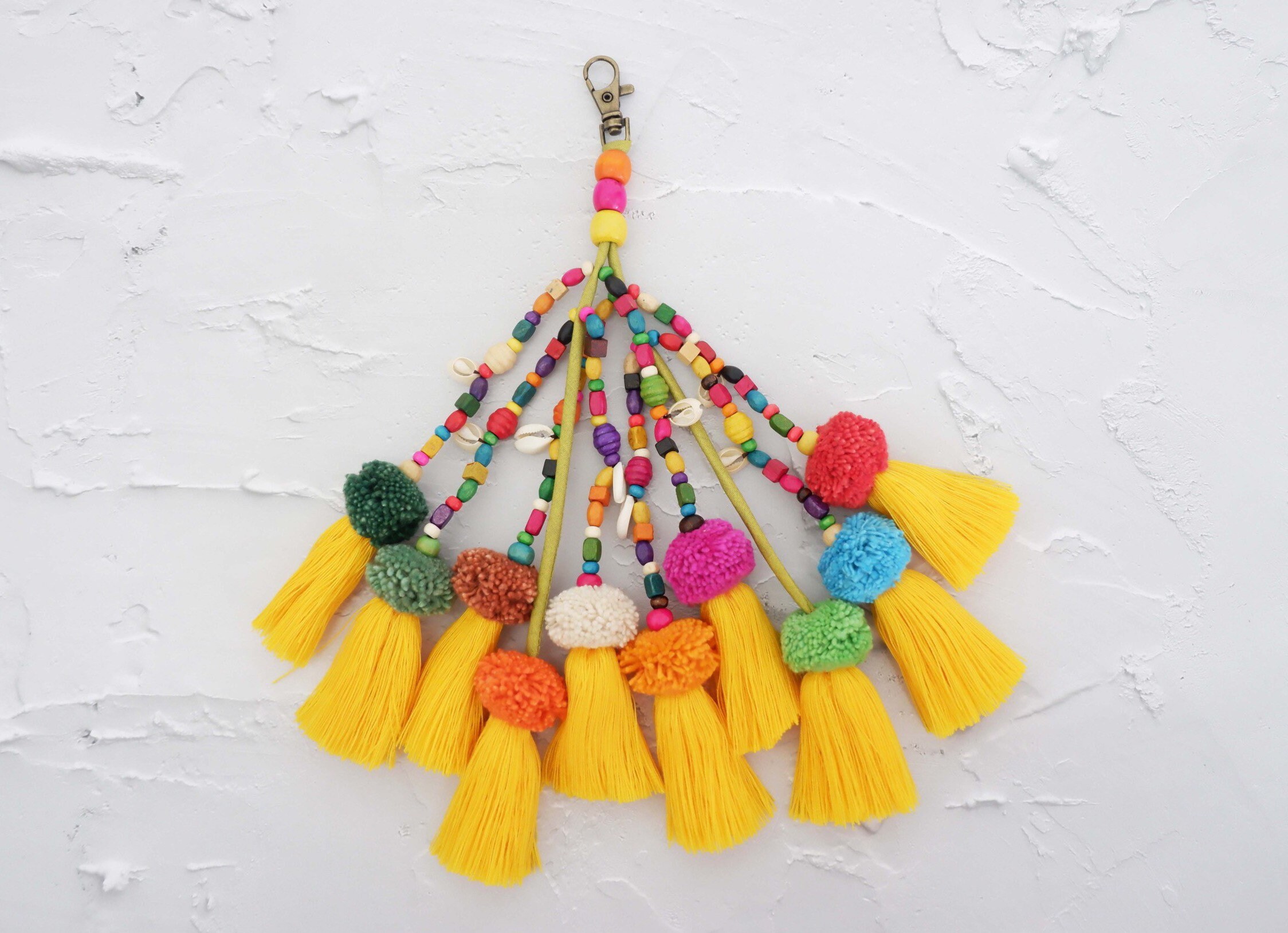 Extra Long Tassel Keychain With Colourful Beads & Pompoms - Etsy