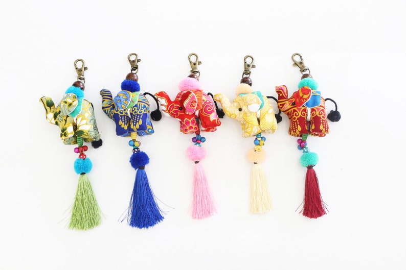 Wholesale Handmade 5 Elephants Tassel Keychain Mixed Colors - Etsy