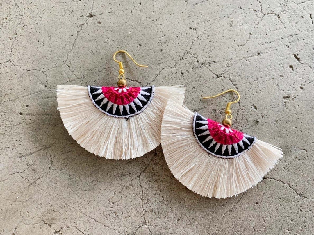 Hmong Style Ivory Silk Tassel Fan Earrings -14 - Etsy