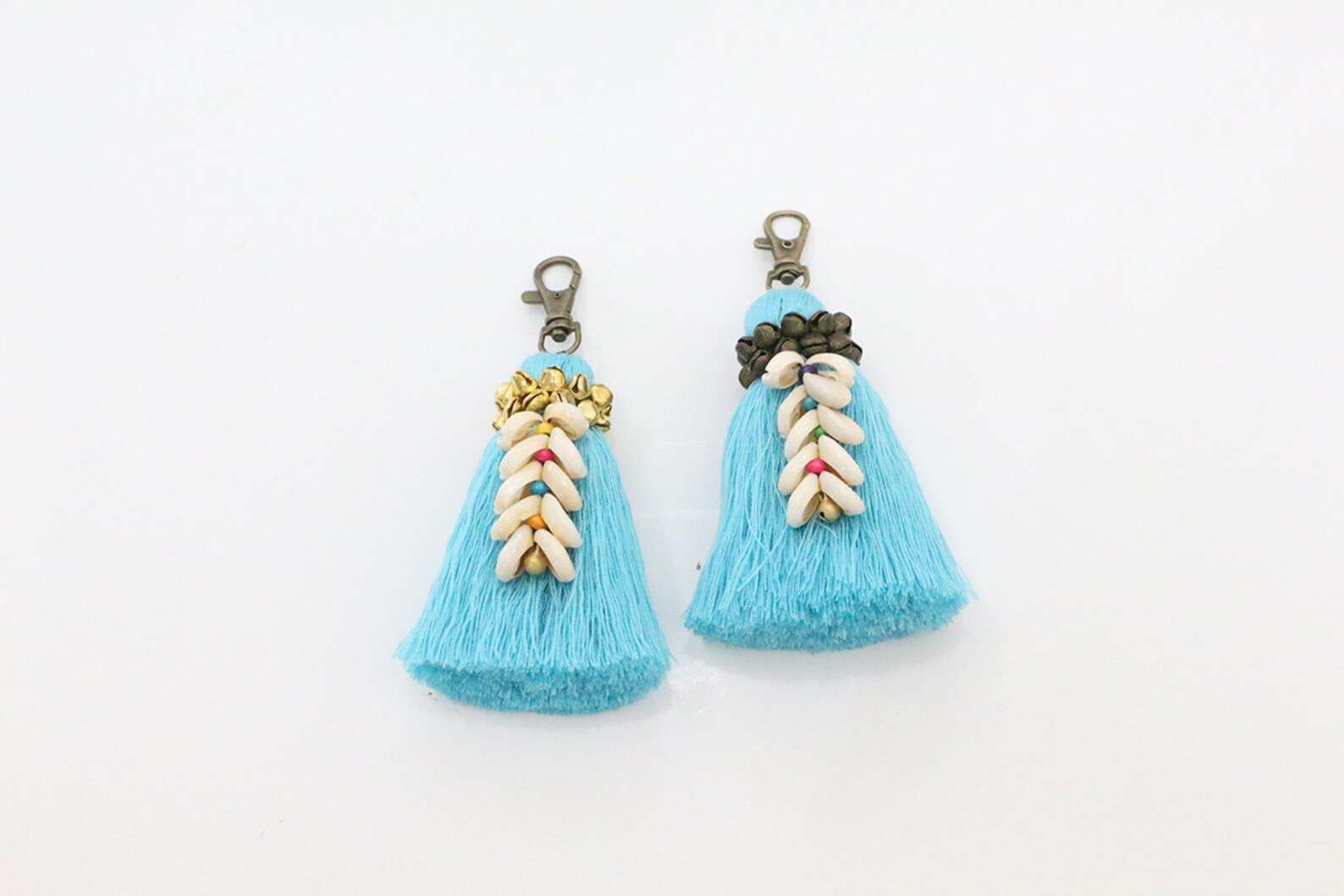 Blue Tassel Keychain With Cowrie Shells & Bells / Bag Accessories - Etsy