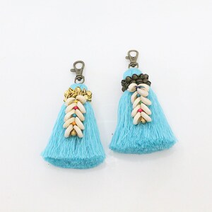 Blue Tassel Keychain With Cowrie Shells & Bells / Bag Accessories - Etsy