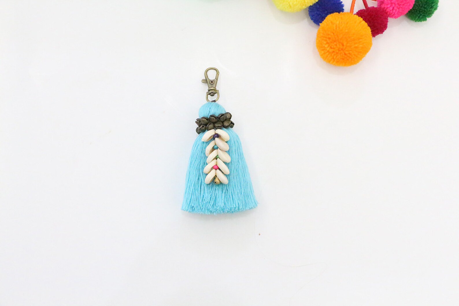 Blue Tassel Keychain With Cowrie Shells & Bells / Bag Accessories - Etsy