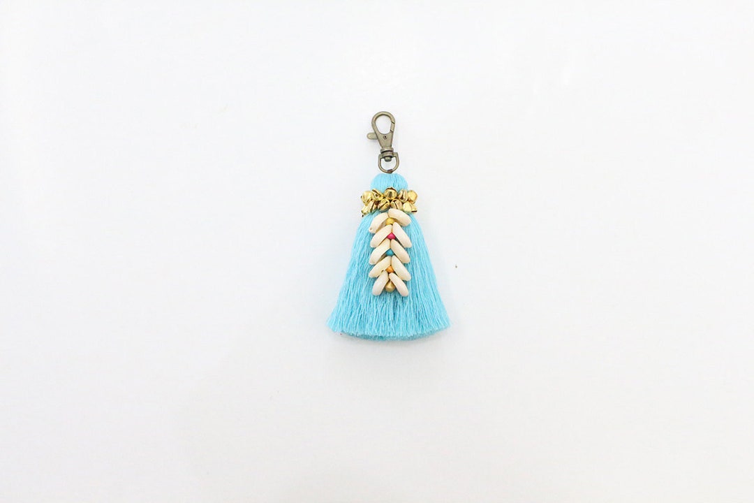 Blue Tassel Keychain With Cowrie Shells & Bells / Bag Accessories - Etsy