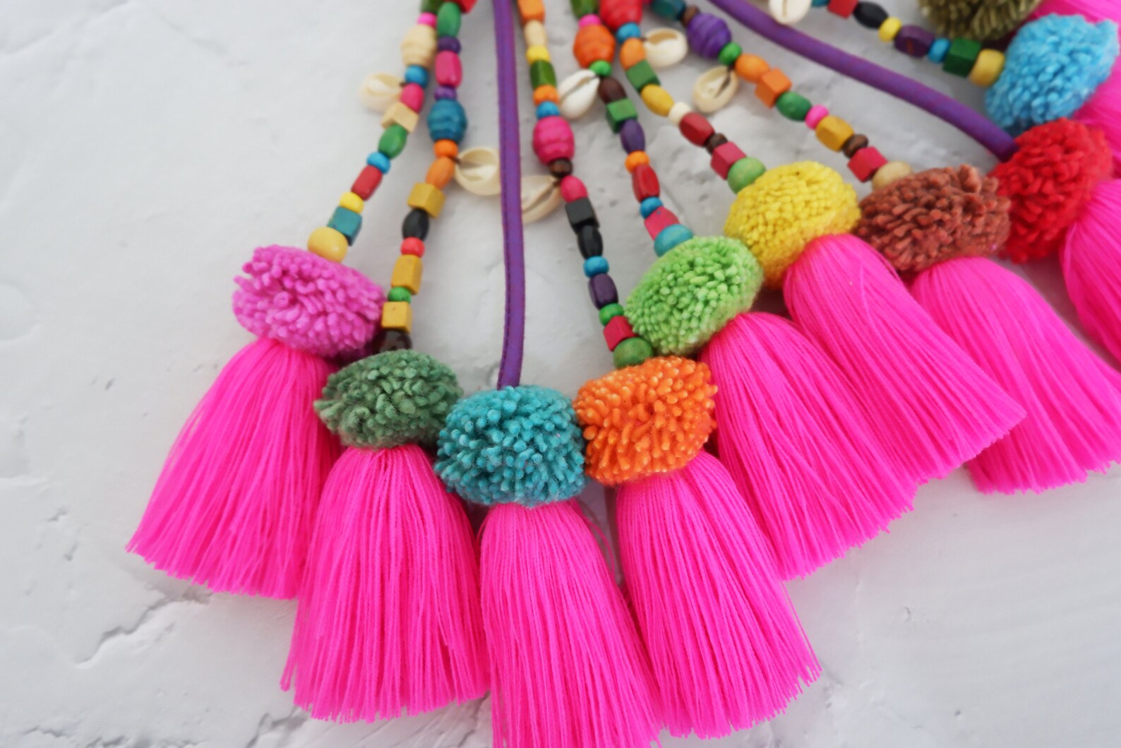 Hot Pink Tassel Keychain With Colourful Beads & Pompoms | Etsy