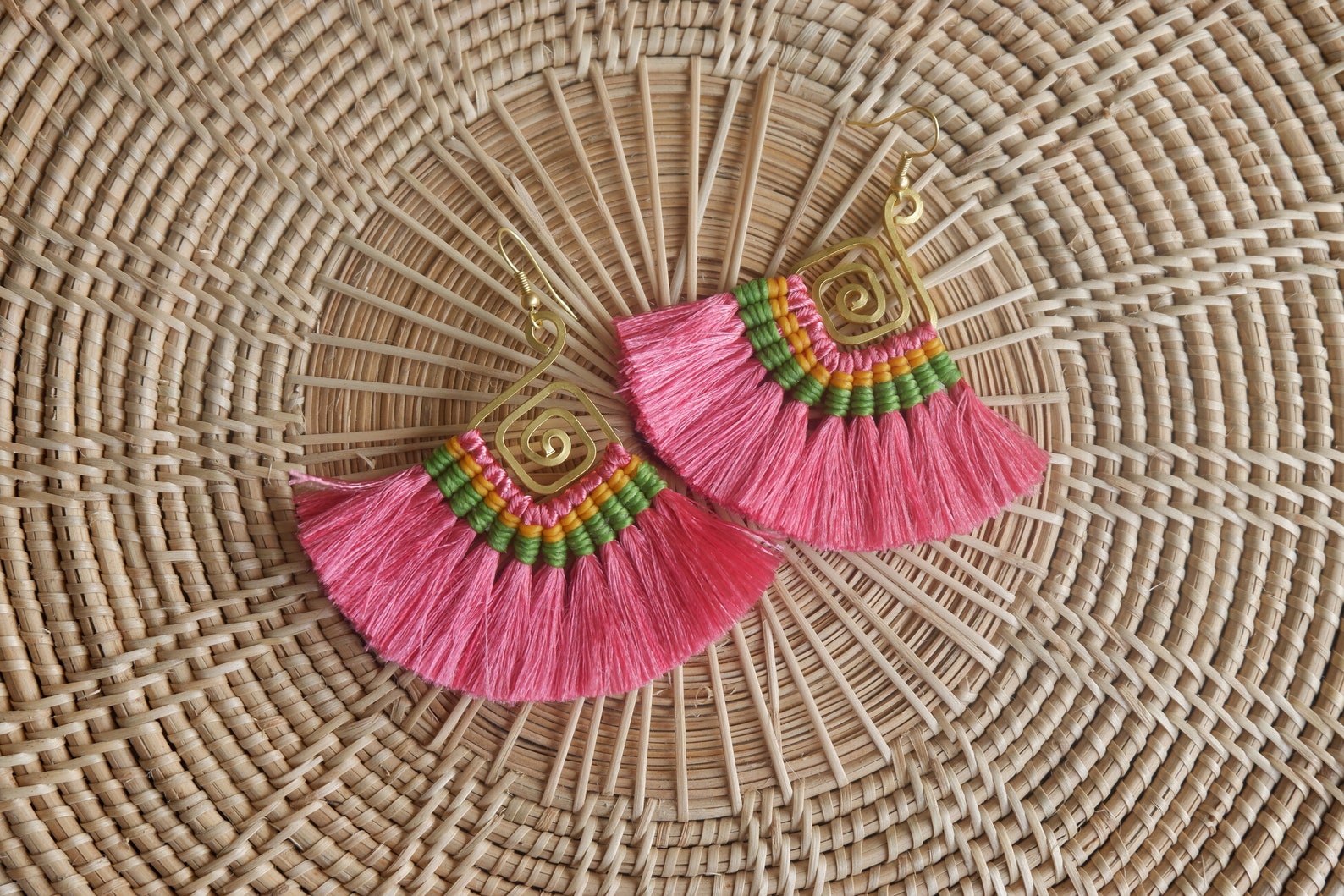 Boho Style Pink Tassels Earrings With Colorful Wax String - Etsy