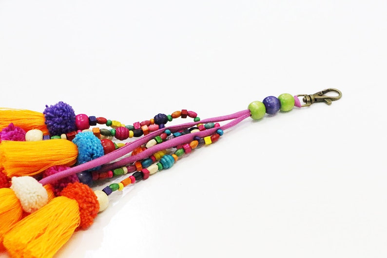 Extra Long Tassel Keychain With Colourful Beads & Pompoms | Etsy