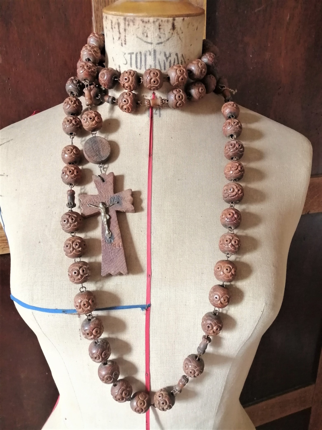 Antique French LARGE Wall Rosary Early 1900 Monk's Carved Wooden Rosary ...