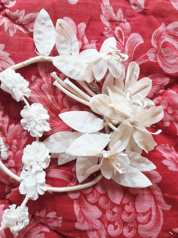 Antique French First Communion Headdress: Waxed Flowe… - Gem