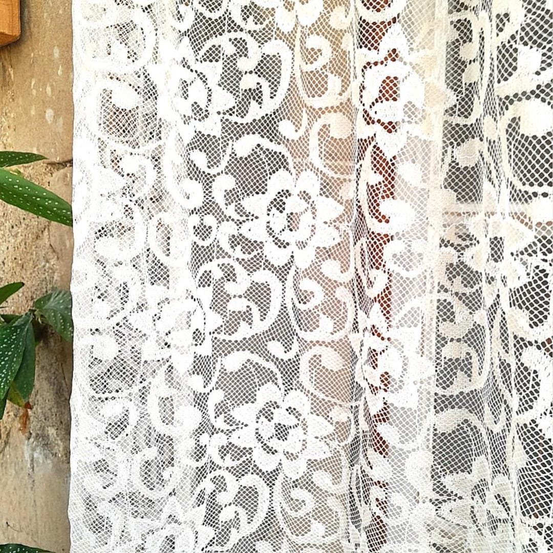 Vintage FRENCH Lace Curtain LARGE Panel, Netting With Floral Pattern ...