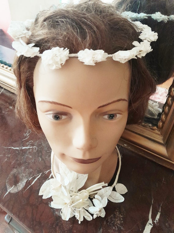 Antique French First Communion Headdress: Waxed Flowe… - Gem