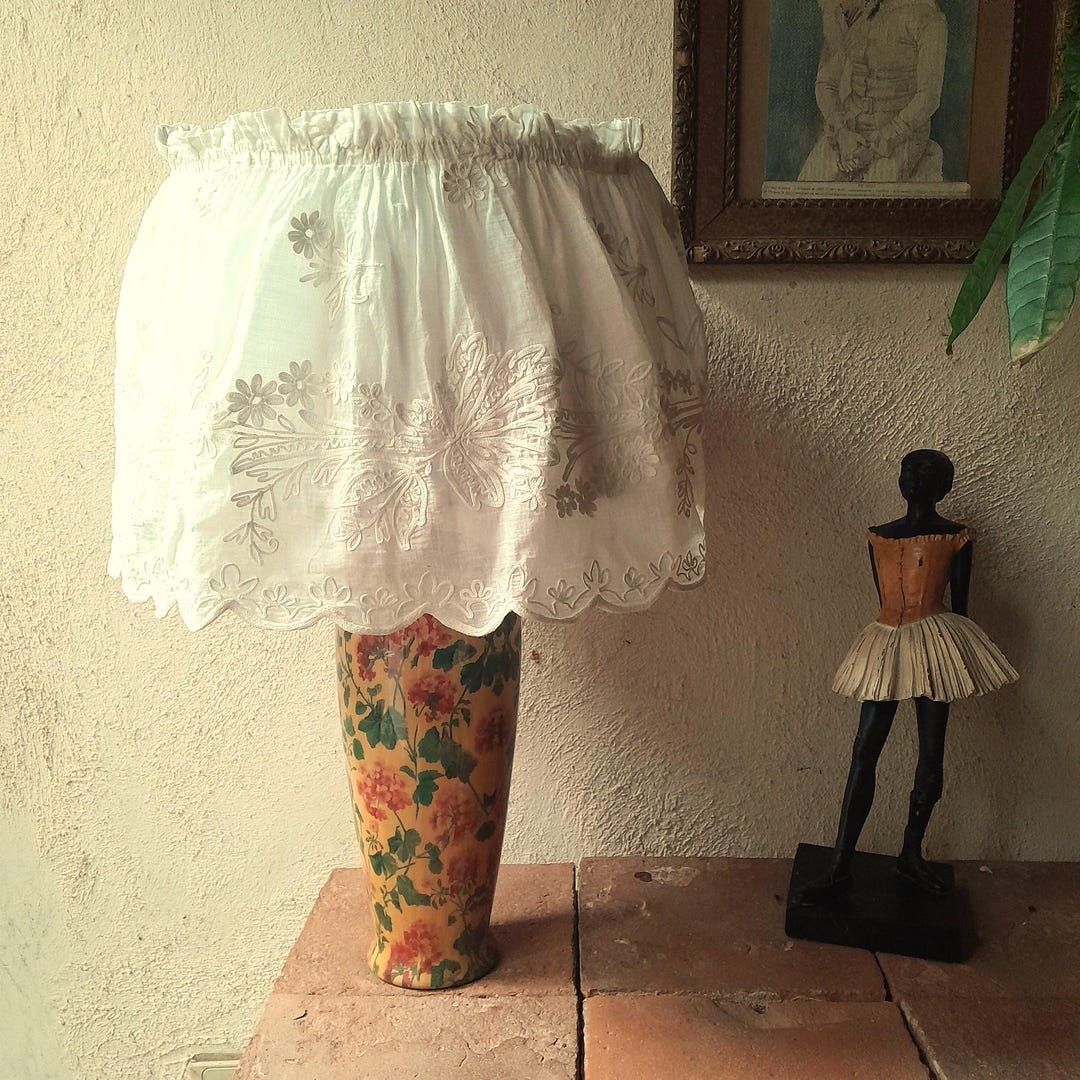 Antique French CORNELLI Lace LAMPSHADE, Handmade Floral Whitework ...