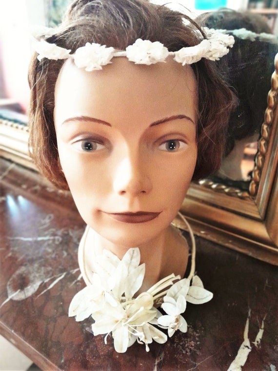 Antique French First Communion Headdress: Waxed Flowe… - Gem