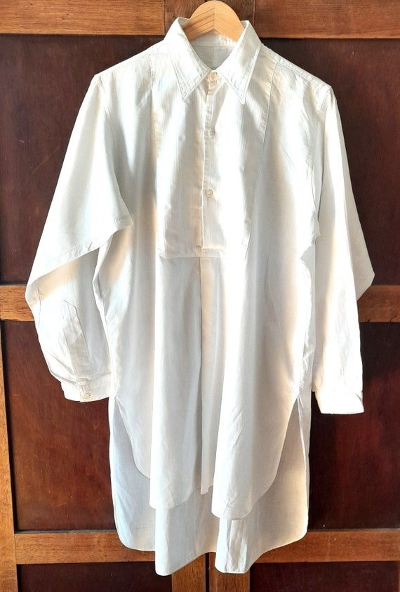 Antique French men's White Edwardian dress shirt, pur… - Gem