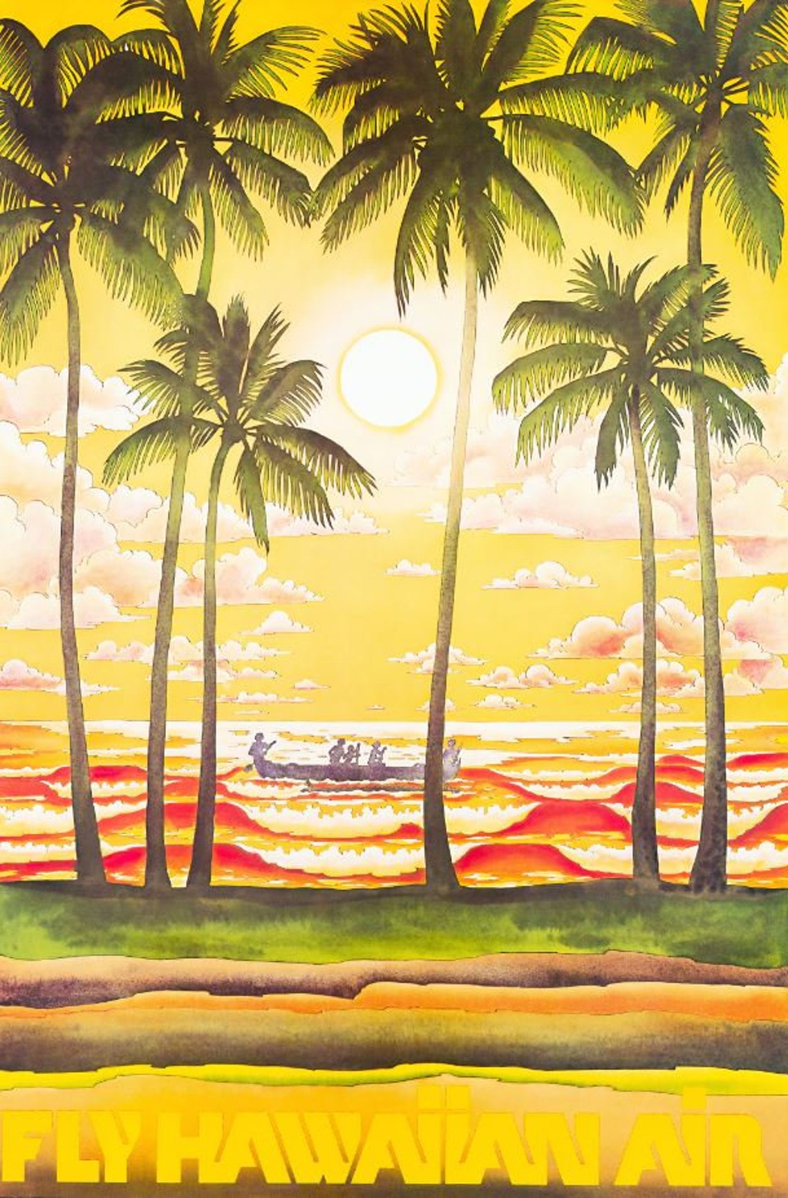 HAWAII TRAVEL POSTER Fly Hawaiian Airlines Vintage Travel - Etsy