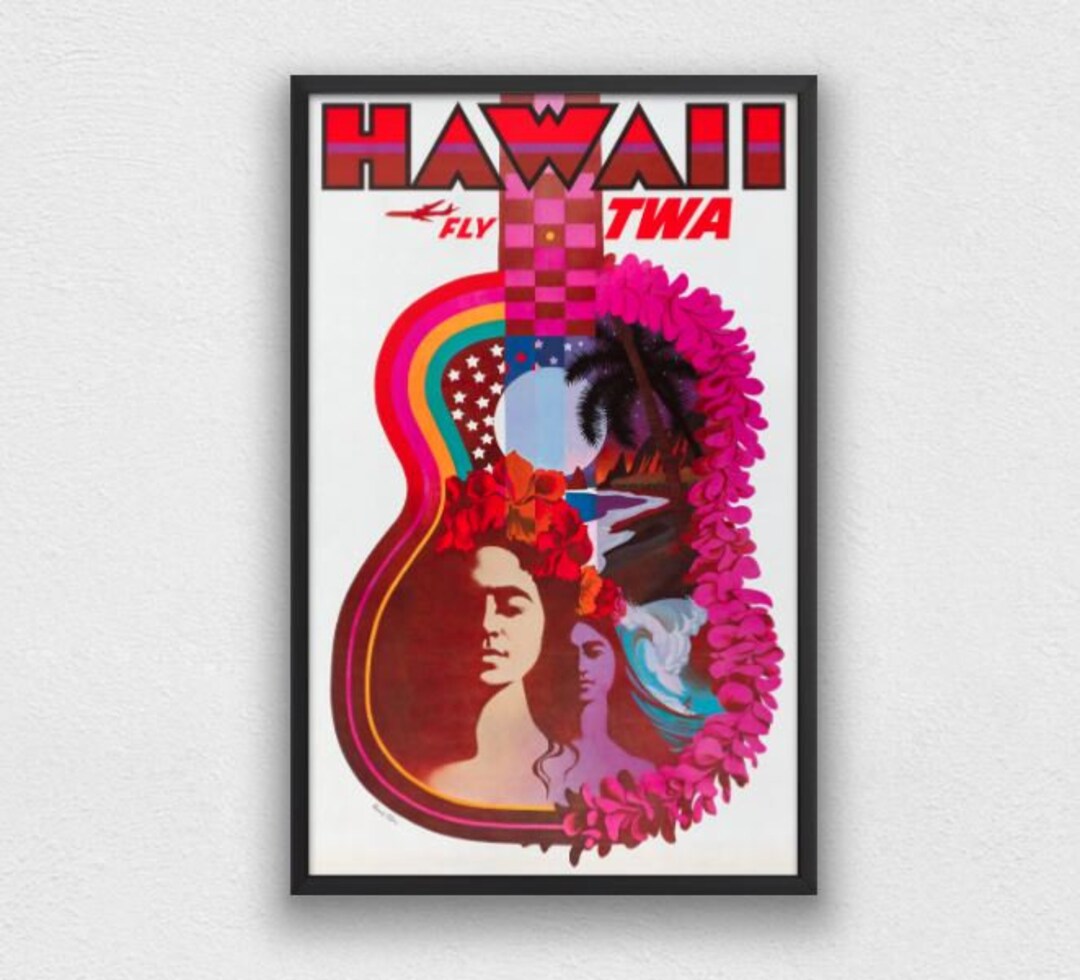 HAWAII TRAVEL POSTER Fly T.W.A. Vintage Travel Poster, Surf Art, Retro ...