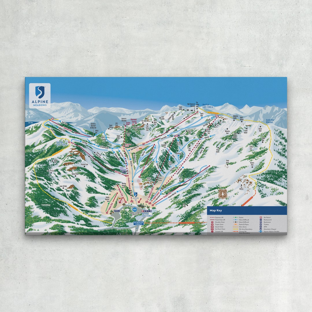 WRAPPED CANVAS 2021 Alpine Meadows Ski Trail Map Ski Home Decor, Ski ...