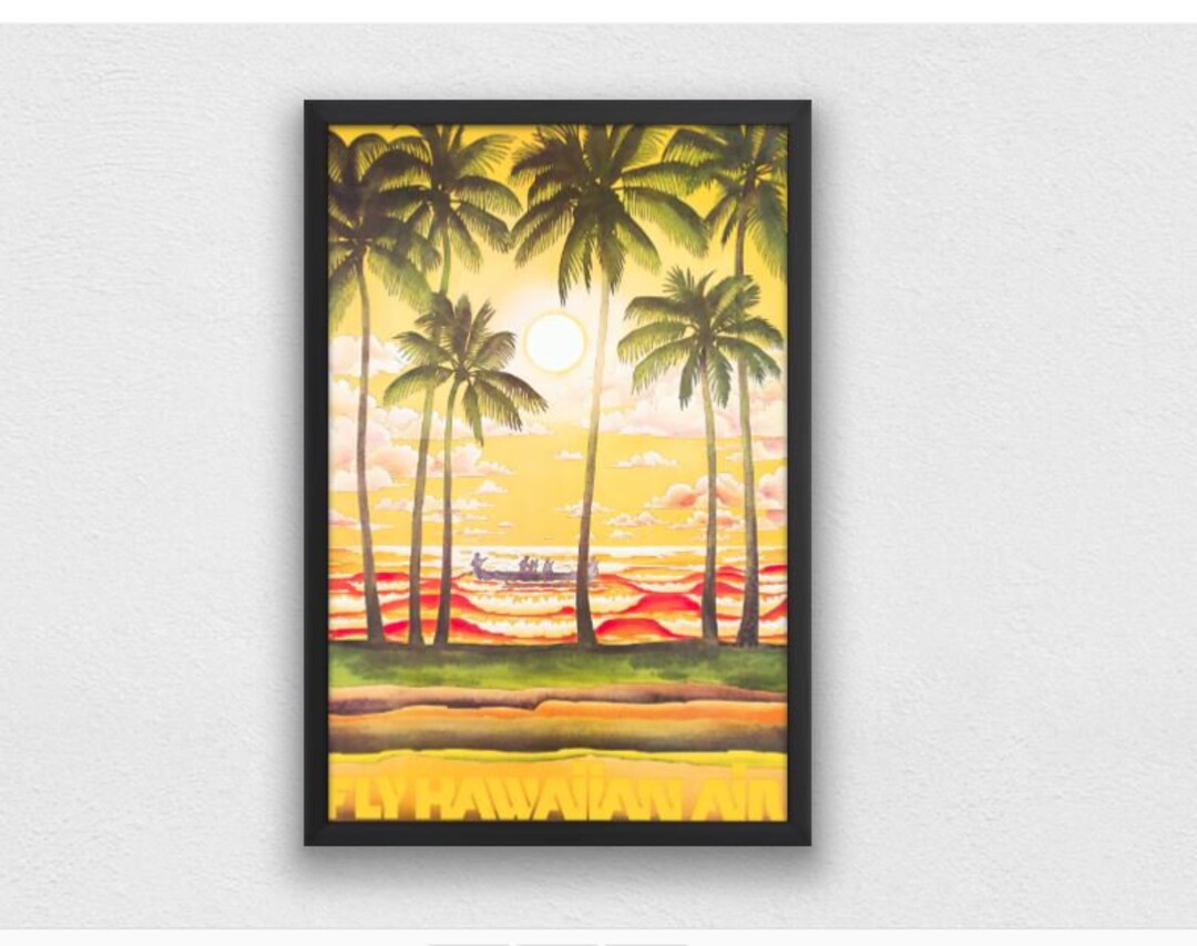 HAWAII TRAVEL POSTER Fly Hawaiian Airlines Vintage Travel Poster, Surf ...