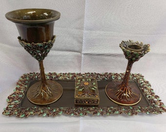 Tree of Life Brown Shabbat Candle Set in Earth Tones - Etsy