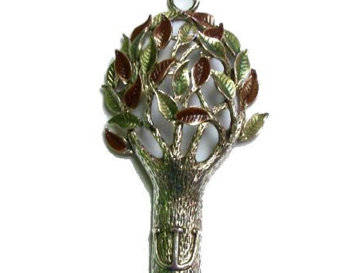 Tree of Life Mezuzah With Brown and Green Autumn Colored Painted Leaves ...