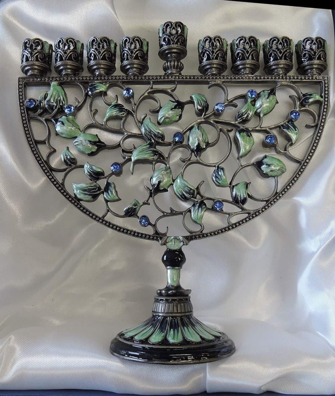Pomegranate Hanukkah Menorah for Chanukah Navy and Green - Etsy