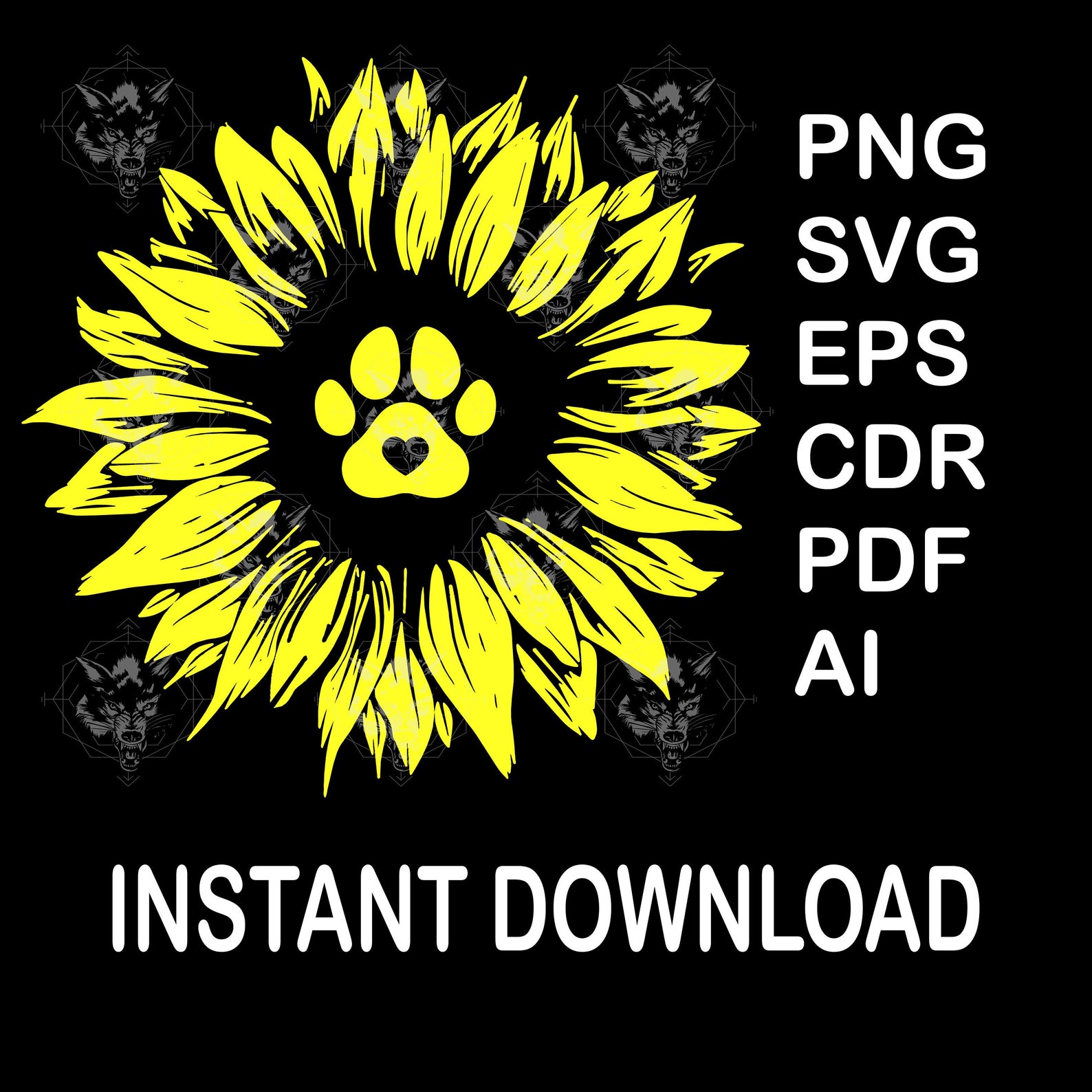 Sunflower Paw Print Svg, Sunflower Dogs, Sunflower Cat Png, Instant ...