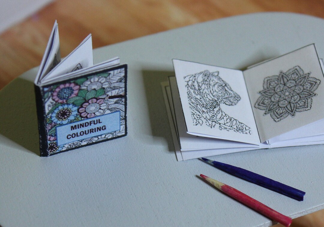 Mindful Colouring Book/miniature Adult's Colouring Book and Pencils ...