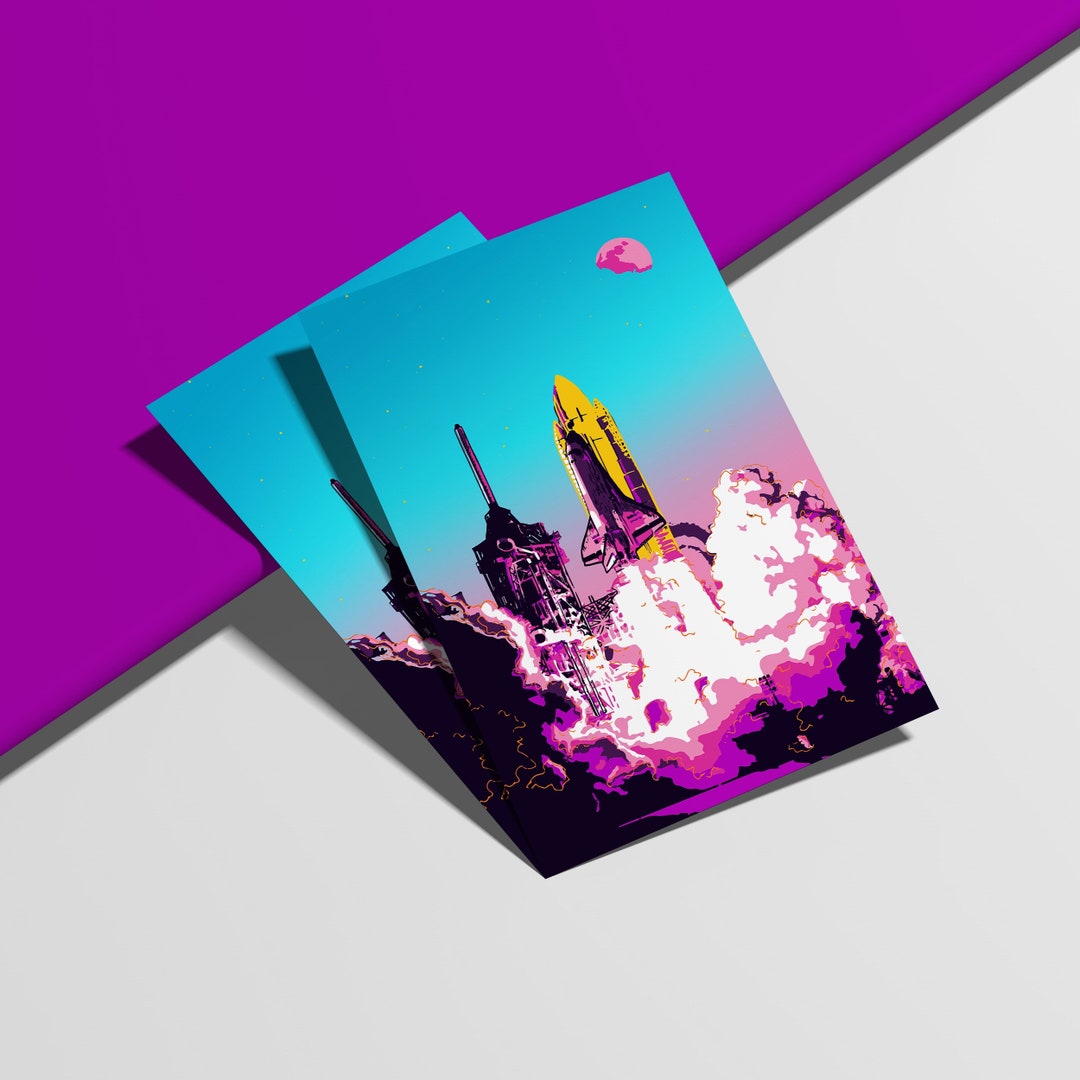 Rocket Launch Art Print - Wall Art - Neon Illustration - Etsy