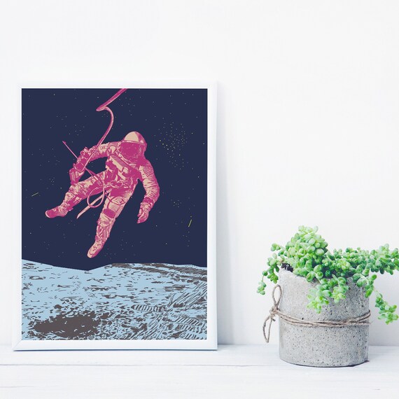 Lunar Space Walk Print Wall Art Space Illustration | Etsy