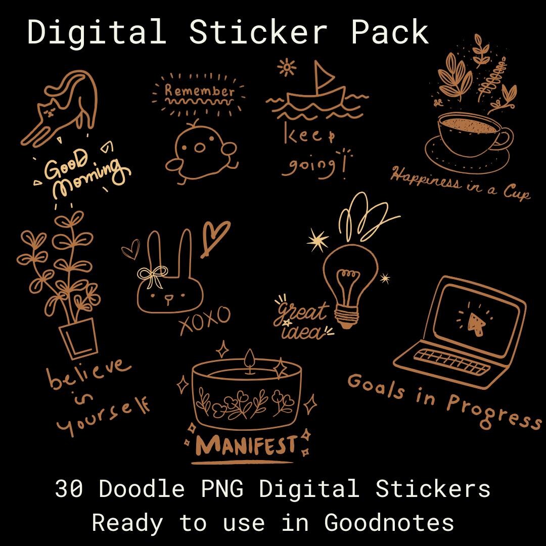 30 PNG Doodle Stickers Bundle - Digital Stickers for Goodnotes, Perfect ...